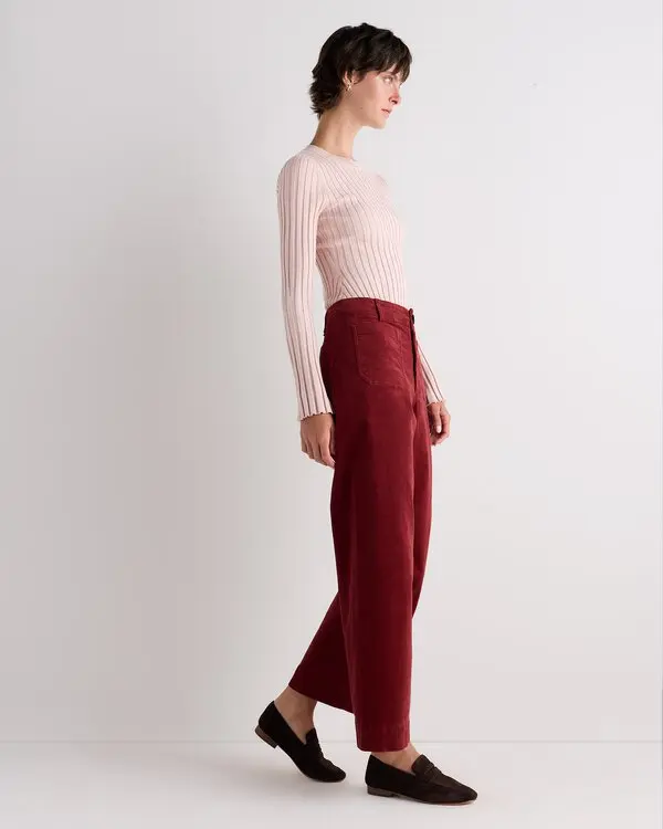 Quince Organic Stretch Corduroy Cropped Wide Leg Pants - Deep Brick Red