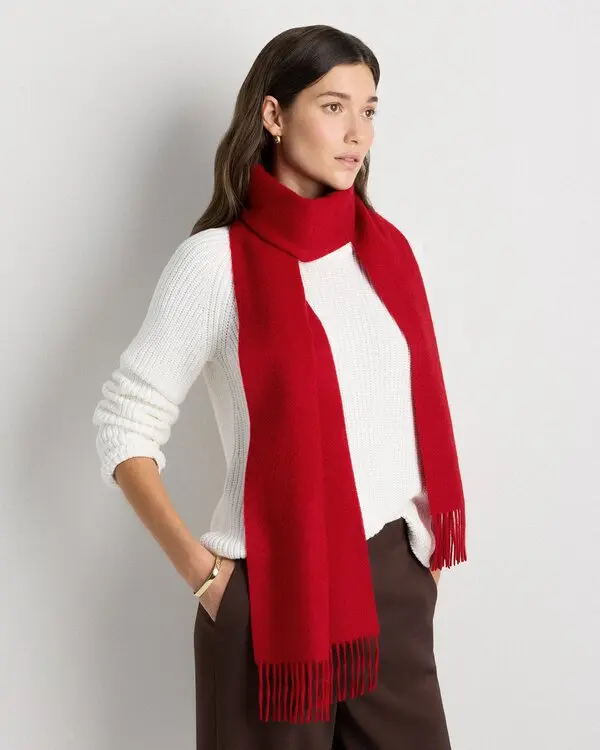 Quince Mongolian Cashmere Woven Fringe Scarf - Varsity Red