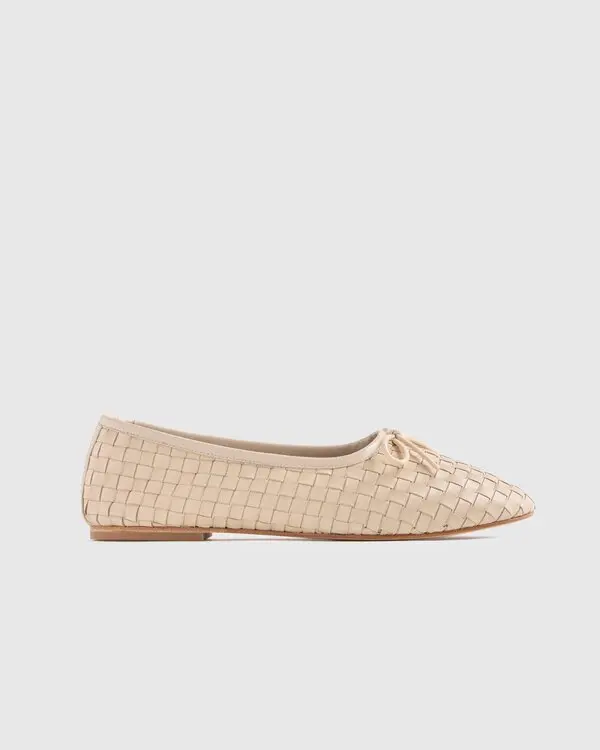 Quince Italian Leather Handwoven Ballet Flat - Stone