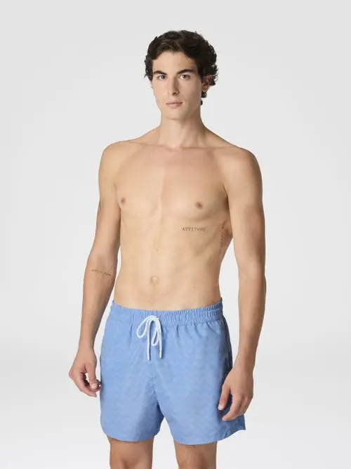 UM Mid-length Swim Shorts With Zigzag Print - Light Blue