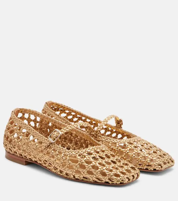 SOULIERS MARTINEZ Paris Woven Leather Mary Jane Flats - Gold
