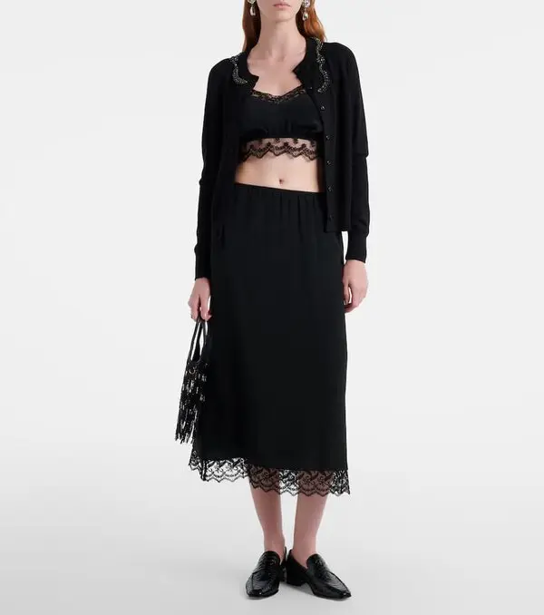 Simone Rocha Lace-trimmed Crêpe De Chine Crop Top