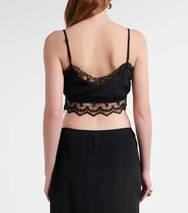Simone Rocha Lace-trimmed Crêpe De Chine Crop Top