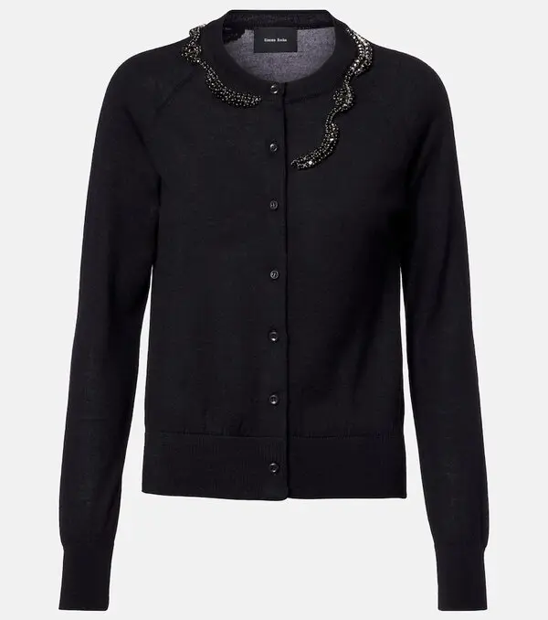 Simone Rocha Embellished Wool And Silk Cardigan - Black