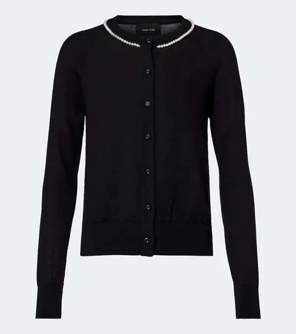 Simone Rocha Embellished Wool And Silk Cardigan - Black