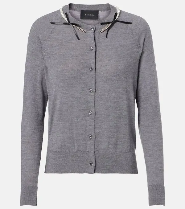 Simone Rocha Embellished Wool And Silk Cardigan - Grey