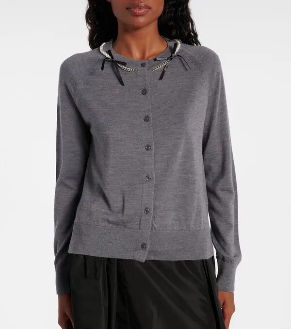 Simone Rocha Embellished Wool And Silk Cardigan - Grey