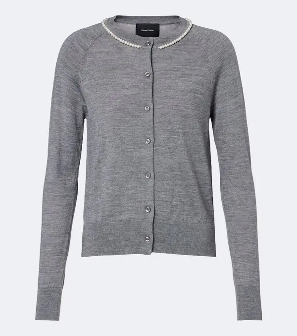 Simone Rocha Embellished Wool And Silk Cardigan - Grey