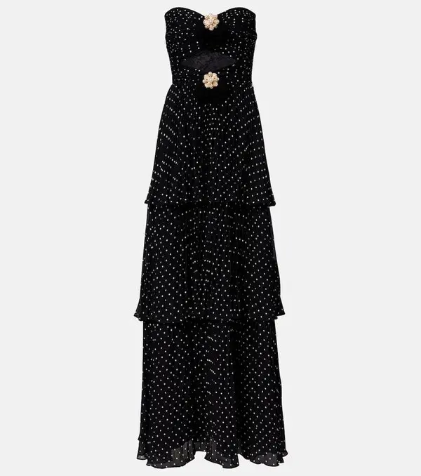 SELF-PORTRAIT Embellished Polka-dot Gown - Black