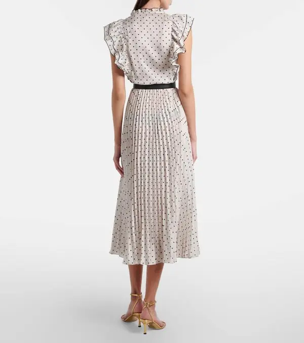 SELF-PORTRAIT Belted Polka-dot Pleated Midi Dress