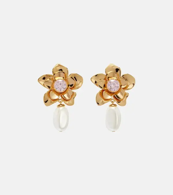 SELF-PORTRAIT Flower Embellished Drop Earrings - Gold