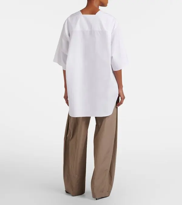 THE ROW Iven Cotton Poplin Wide-leg Pants - Green