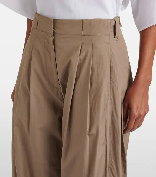 THE ROW Iven Cotton Poplin Wide-leg Pants - Green