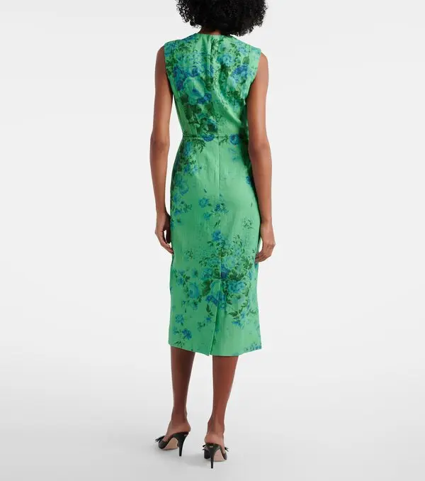 Erdem Floral Linen Midi Dress - Green