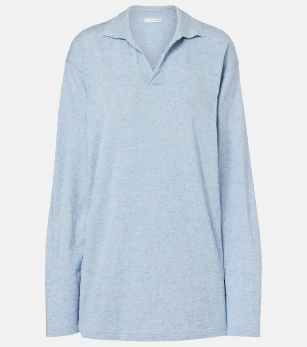 THE ROW Niosa Cotton And Linen Polo Sweater - Blue
