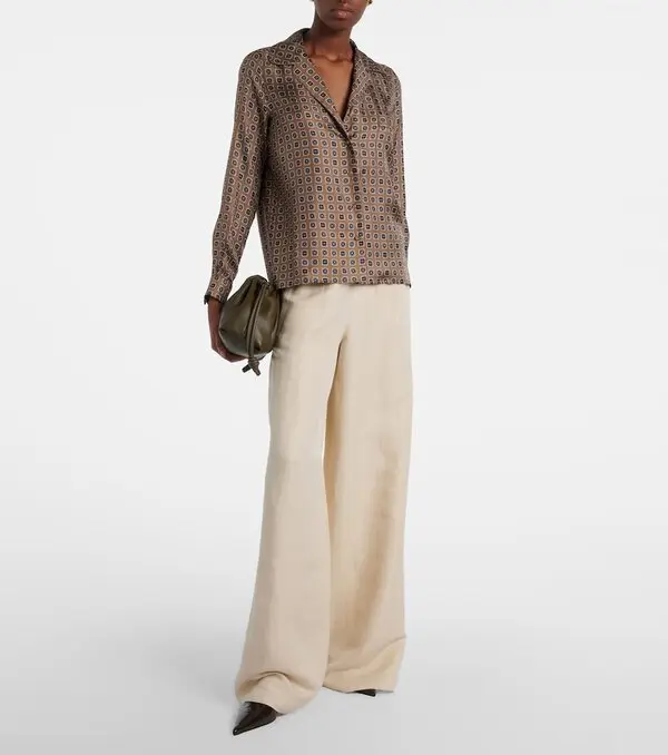 Max Mara Oro Linen And Silk Wide-leg Pants - Beige