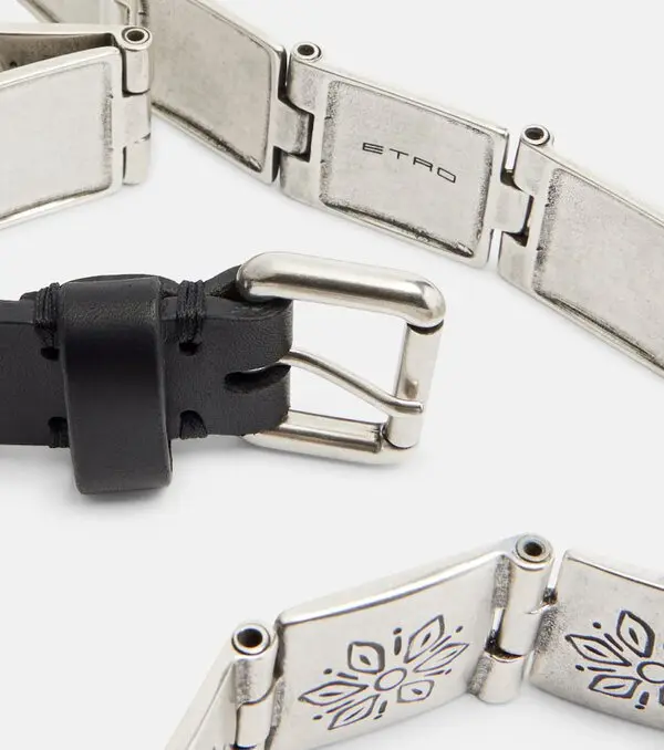 Etro Leather-trimmed Belt - Silver