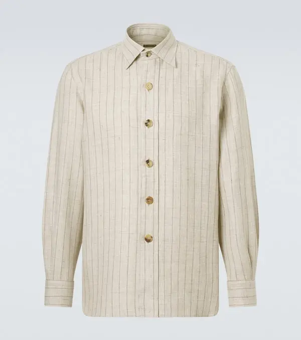Rubinacci Striped Linen And Wool Shirt - Beige