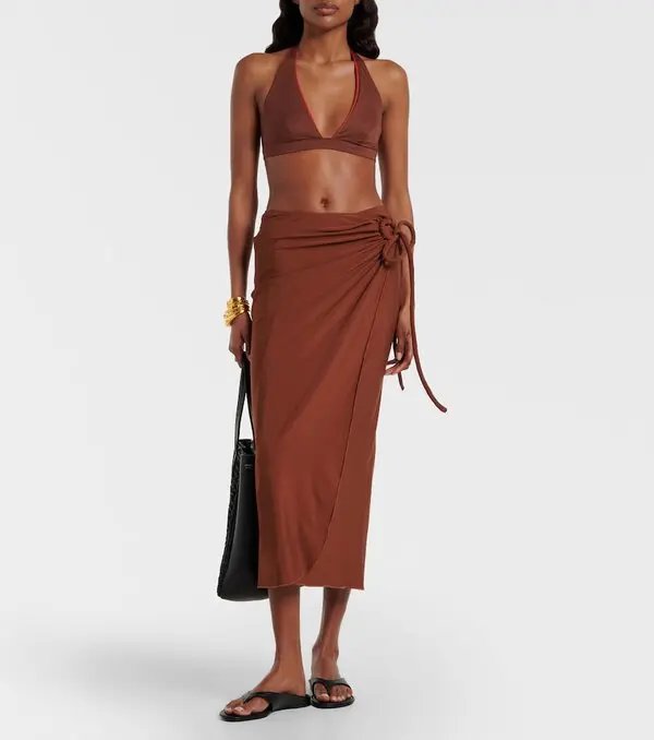 Max Mara Afoso Gathered Jersey Wrap Skirt - Brown