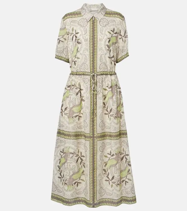 Tory Burch Printed Silk And Cotton Midi Dress - Green