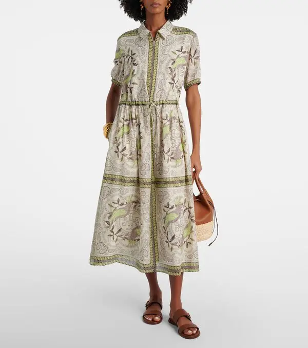 Tory Burch Printed Silk And Cotton Midi Dress - Green