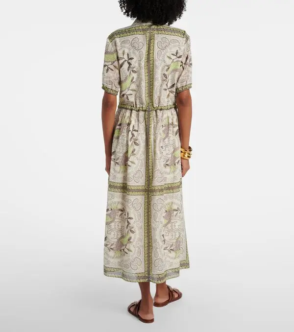 Tory Burch Printed Silk And Cotton Midi Dress - Green