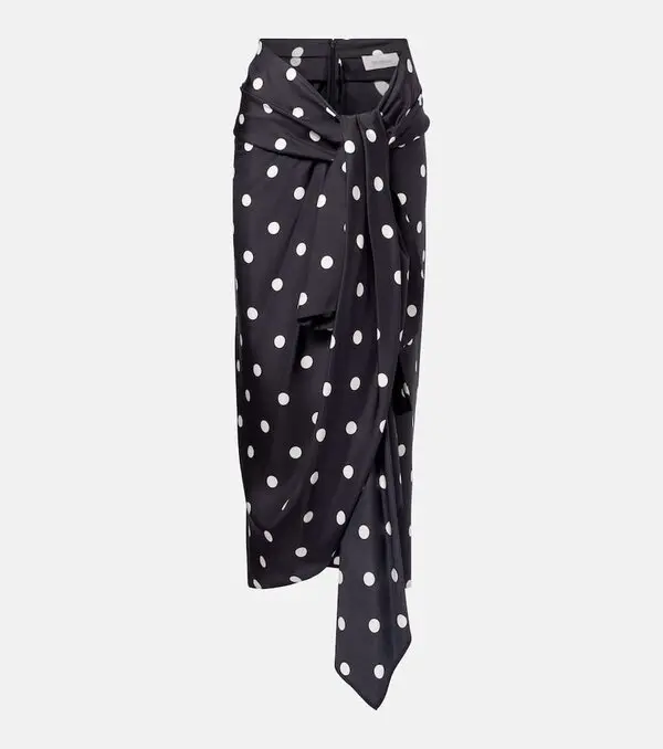 Sportmax Polka-dot Silk Satin Wrap Skirt - Black