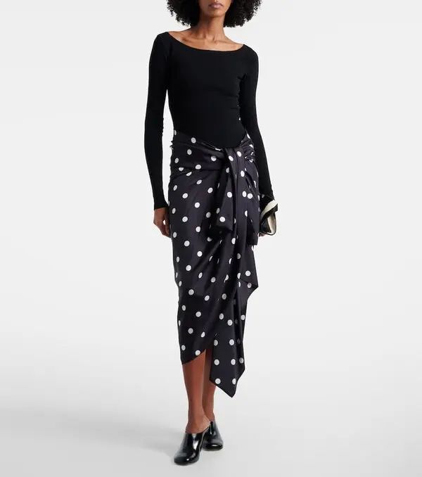 Sportmax Polka-dot Silk Satin Wrap Skirt - Black