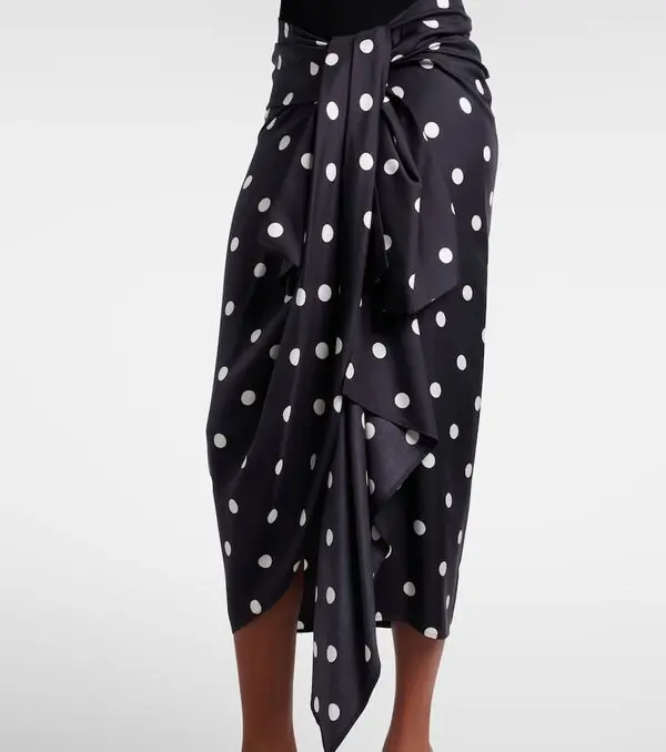 Sportmax Polka-dot Silk Satin Wrap Skirt - Black