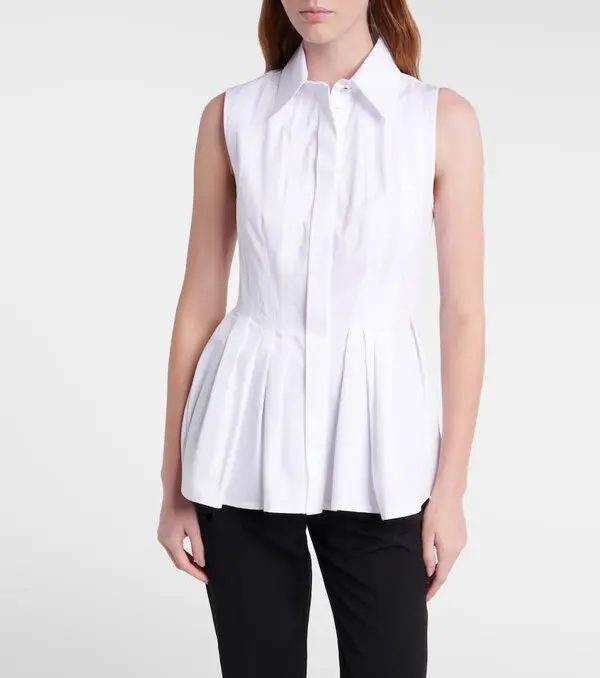 Sportmax Certosa Peplum Cotton Poplin Shirt - White