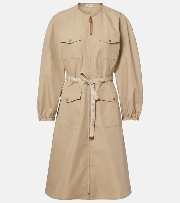 Moncler Belted Cotton-blend Poplin Midi Dress - Beige