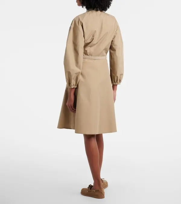 Moncler Belted Cotton-blend Poplin Midi Dress - Beige