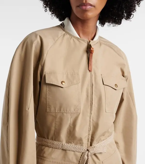 Moncler Belted Cotton-blend Poplin Midi Dress - Beige