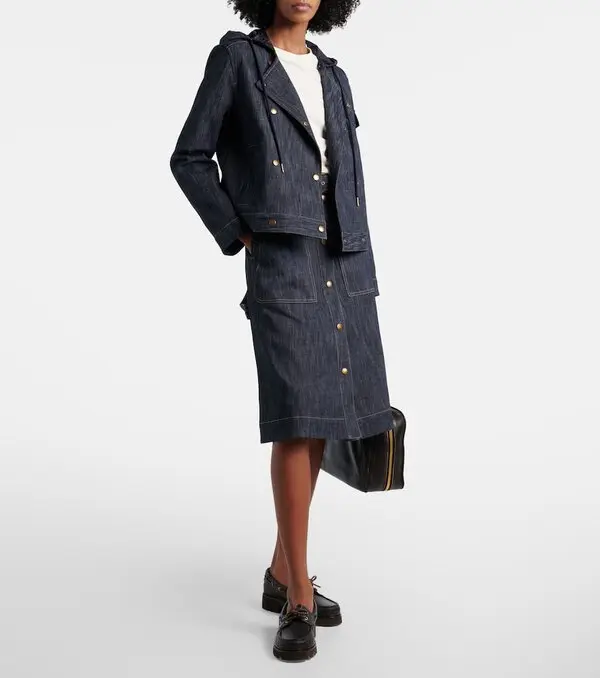 Moncler Belted Denim Midi Skirt - Blue