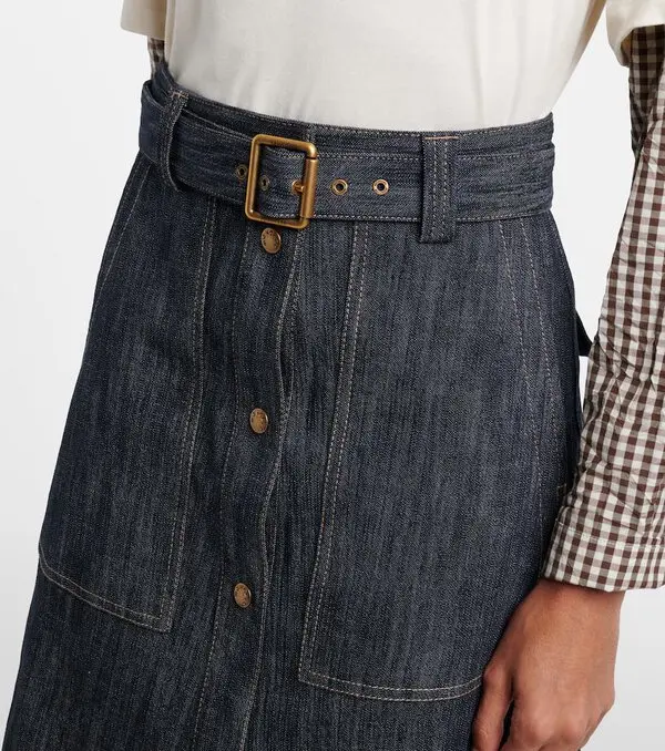 Moncler Belted Denim Midi Skirt - Blue