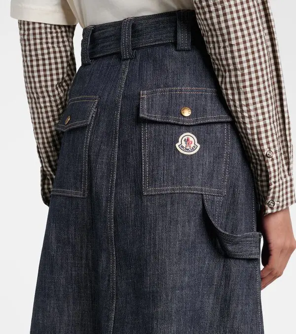 Moncler Belted Denim Midi Skirt - Blue