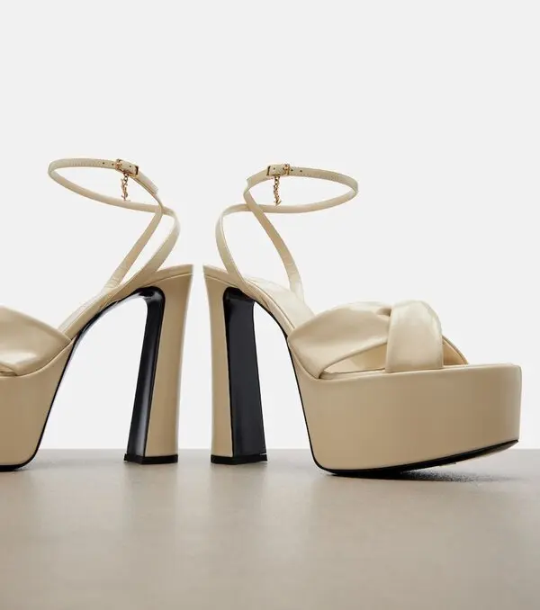 Saint Laurent Franciane Leather Platform Sandals - Beige