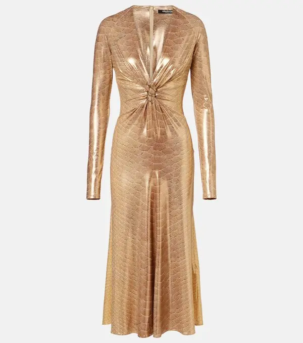 Roberto Cavalli Embellished Snake-print Midi Dress - Gold
