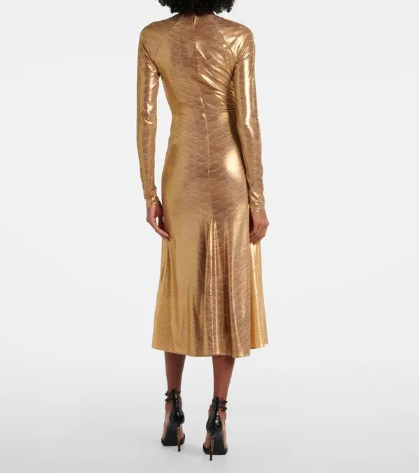 Roberto Cavalli Embellished Snake-print Midi Dress - Gold
