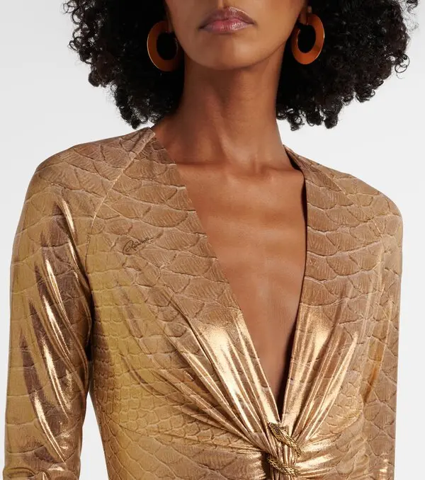 Roberto Cavalli Embellished Snake-print Midi Dress - Gold