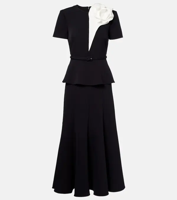Roland Mouret Floral Appliqué Crêpe Midi Dress - Black