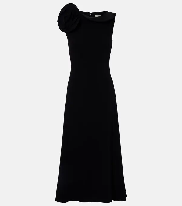 Roland Mouret Floral Appliqué Crêpe Midi Dress - Black
