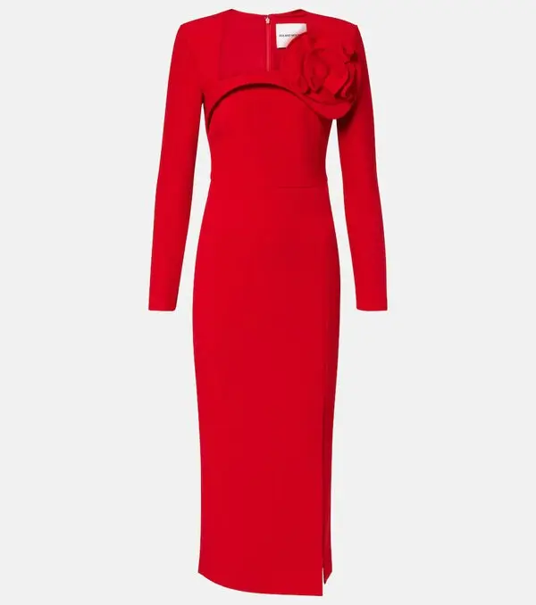 Roland Mouret Floral Appliqué Crêpe Midi Dress - Red