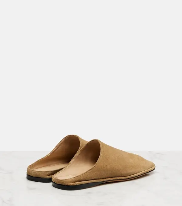 THE ROW Piper Suede Slides - Beige
