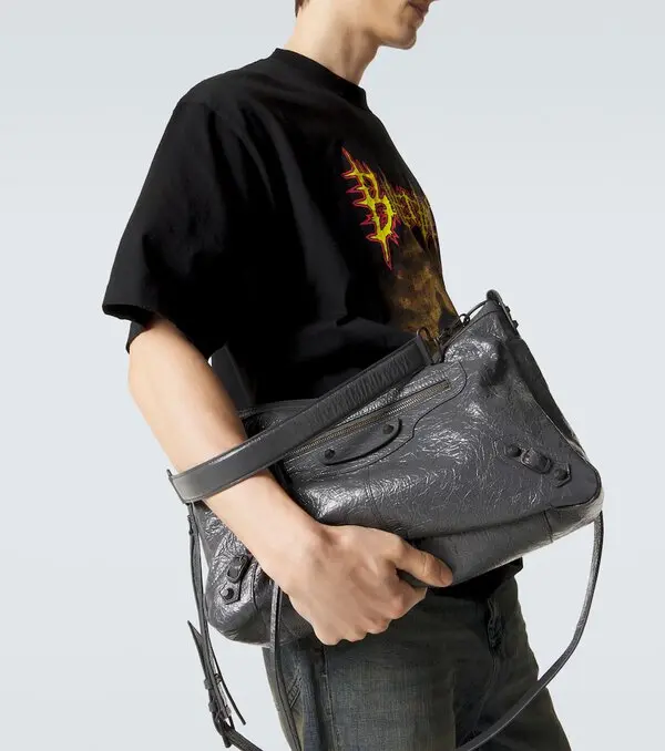 Balenciaga Le City Moto Medium Leather Shoulder Bag - Grey