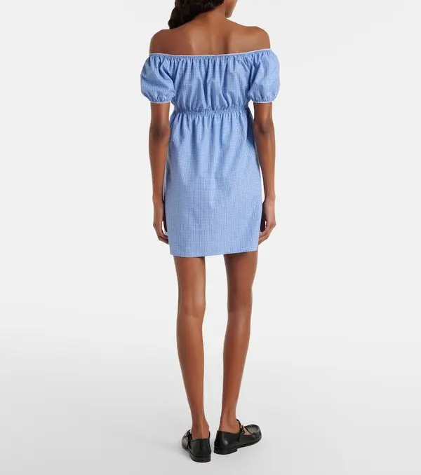 Miu Miu Checked Cotton Poplin Minidress - Blue