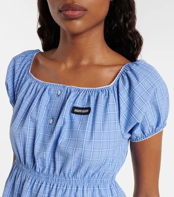 Miu Miu Checked Cotton Poplin Minidress - Blue