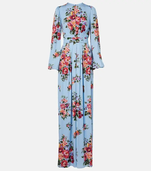 Dolce & Gabbana Floral Silk-blend Charmeuse Gown - Blue