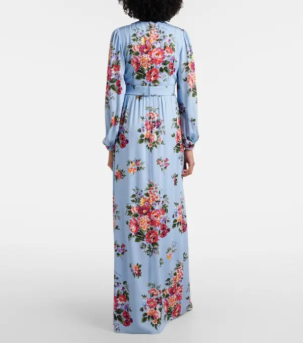 Dolce & Gabbana Floral Silk-blend Charmeuse Gown - Blue