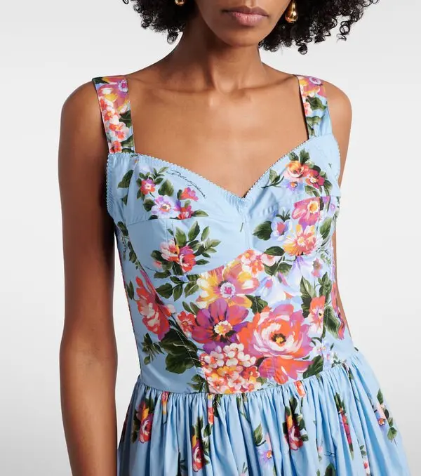 dolce and gabbana blue floral dress Dolce & Gabbana Silk Midi Ruched Floral Dress Blue main image 0